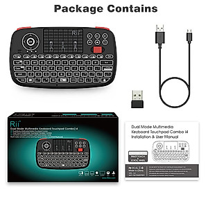 Rii (Upgrade) i4 Mini Bluetooth Keyboard with Touchpad, Blacklit Portable Wireless Keyboard with 2.4G USB Dongle for Smartphones, PC, Tablet, Laptop TV Box iOS Android Windows Mac.Black