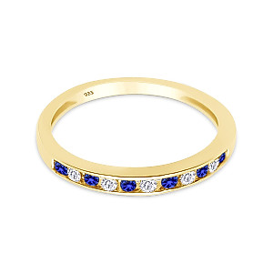 Round White Natural Diamond & Simulated Blue Sapphire Half Eternity Engagement Wedding Band Ring In 14K Yellow Gold Over Sterling Silver For Women (Clarity I2-I3, Color : I-J, 0.23 Cttw) Ring Size-6