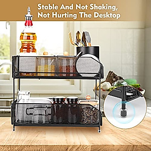 Ticton Under Sink Organizer, 2-Tier Multi-Function Storage, Pull Out Under Sink Organizer, Kitchen Organization, Bathroom Organizer, Cosmetic Storage (Black)