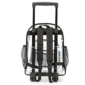 NiceAndGreat Rolling Clear Backpack Heavy Duty Bookbag Quality See Through Workbag Travel Daypack Transparent School Book Bags with Wheels Black