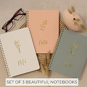 ZICOTO Aesthetic Spiral Notebook Set of 3 For Women - Cute College Ruled 8x6 Journal/Notebook with Large Pockets And Lined Pages - Perfect Supplies to Stay Organized at Work or School