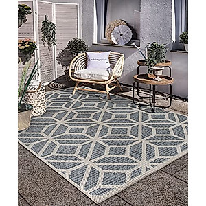 Rugshop Contemporary Geometric Design for Patio Rugs,Deck Rugs,Balcony Rugs Indoor/Outdoor Area Rug 5' x 7' Blue