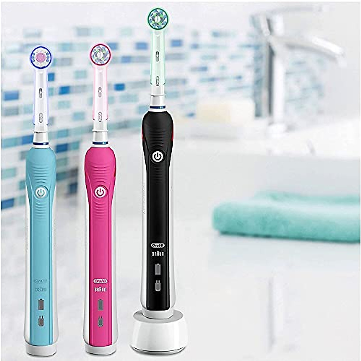 Electric Toothbrush Holder with 1 Charging Stand Slot, 1 Toothbrush Stand and 4 Toothbrush Head Stands + 4 PCS Toothbrush Head Covers for Oral B