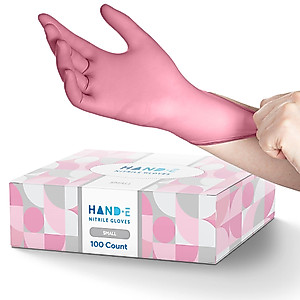 Hand-E Touch Pink Nitrile Disposable Gloves Small, 100 Count - Esthetician, Nail Tech, Microblading, Hair Dye & Stylist, Salon, Cleaning Gloves - Latex Free Gloves
