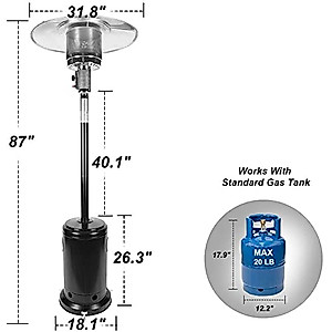 Polar Aurora Patio Heater for Outdoor Use Propane Gas 48000 BTU Auto Shut Off Portable Heater Floor Standing w/Ground Nail & Wheels for Garden, Balcony, Party,Black