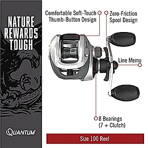 Quantum Throttle Baitcast Fishing Reel, 7 + 1 Ball Bearings with a Smooth and Powerful 7.3:1 Gear Ratio, Zero Friction Pinion, DynaMag Cast Control, and Oversized Non-Slip Handle Knobs