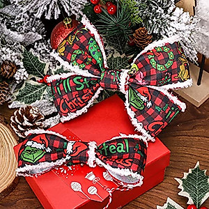 Whaline Christmas Wired Edge Ribbon with White Burr Red Black Buffalo Plaids Cartoon Character Craft Ribbon Xmas Green Red Decorative Ribbon for Gift Wrapping DIY Floral Arrangement Bow, 2.5", 2 Roll