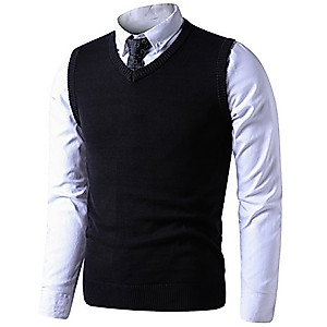 LTIFONE Black Sweater Vest for Men，Business Slim Fit Mens Sweater V Neck，Big and Tall Pullover Sleeveless Sweaters(4XL)
