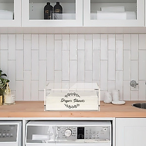 FEBSNOW Dryer Sheet Dispenser Acrylic Dryer Sheet Container Dryer Sheet Holder with Lid Clear Tissue Box for Laundry Room Bathroom Kitchen Organization