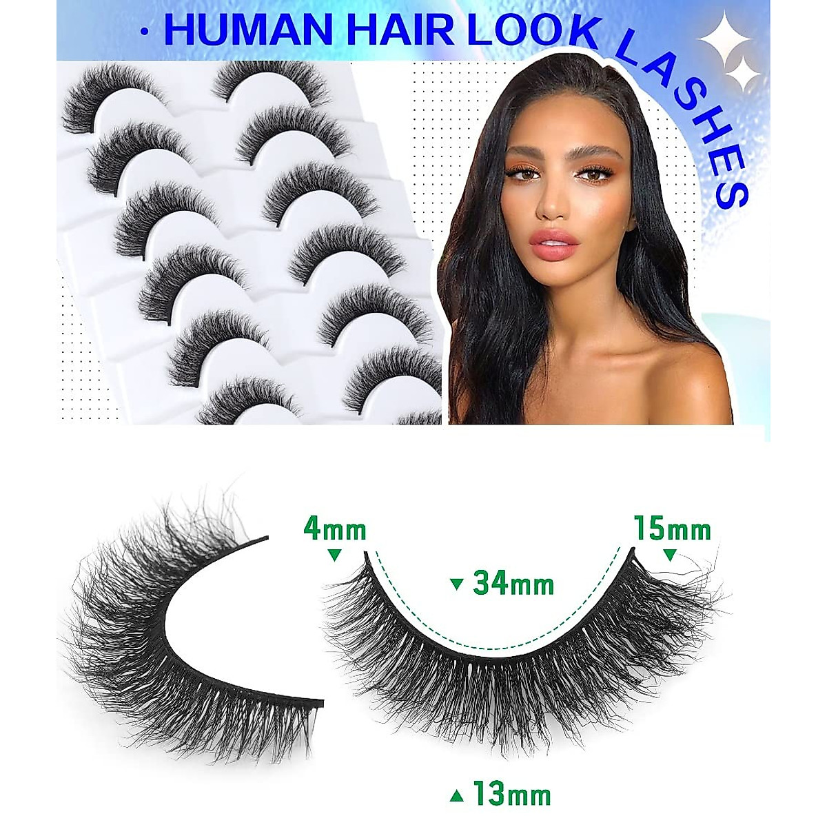 5D Mink Lashes Natural Look False Eyelashes Waved Fluffy Cat Eye Lashes Pack 15mm Short Fake Eyelashes Extension by HeyAlice, 7 Pairs - H07