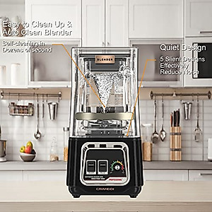 CRANDDI Quiet Smoothie Blender, Professional Countertop Blender with Removable Shield, 2200W Strong Motor, 52oz BPA-free Jar for Shakes and Smoothies, Self-Cleaning 110V K80 (Shield Black)
