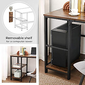 VASAGLE Computer Desk and 4-Tier Storage Shelf Bundle, 55 Inch Writing Desk with 2 Storage Shelves, Ladder Shelf with X-Bar, Steel Frame, Rustic Brown and Black ULWD55X and ULLS44X