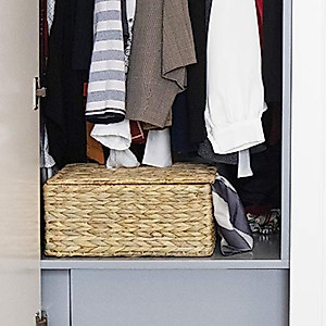 Set of 3 Pack Nesting Storage Baskets with Lids and Insert Handles for Home Organization | Small Closet Wicker Lidded Baskets for Shelves | Straw Wire Woven Storage Baskets with Lids (Water Hyacinth)