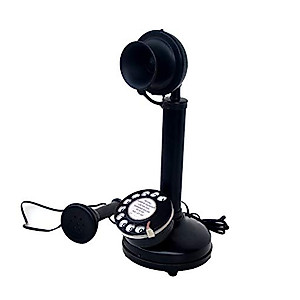 Antique Replica Rotery Dial Home Decor Candlestick Antique Finish Desk Telephone (Black 1)