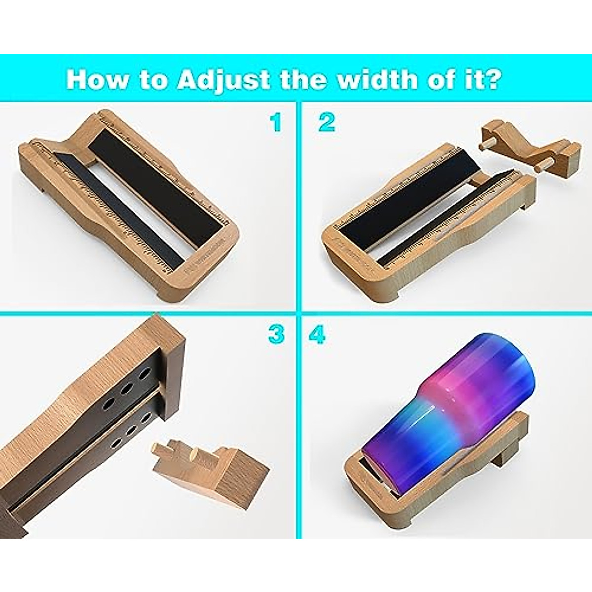 WHITEMOON Cup Cradle for Tumbler. Wooden vinyl paper decal holder with height adjustment for measuring size, for attaching vinyl decals to cups, bottles and mugs.