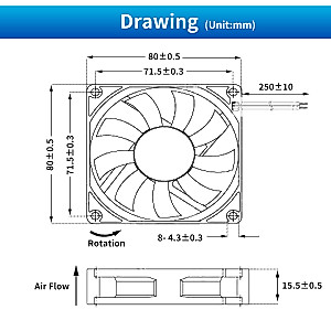 Wathai 80mm x 15mm 12V DC Coolng Fan 2 Pin Dual Ball High Performance Brushless Cooler Case Fans
