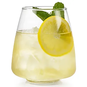 Libbey Stackable Stemless Wine Glasses Set of 6, Tapered Bulb Shaped All Purpose Wine Glass Set, Dishwasher Safe Glass Wine Glasses, Cocktail