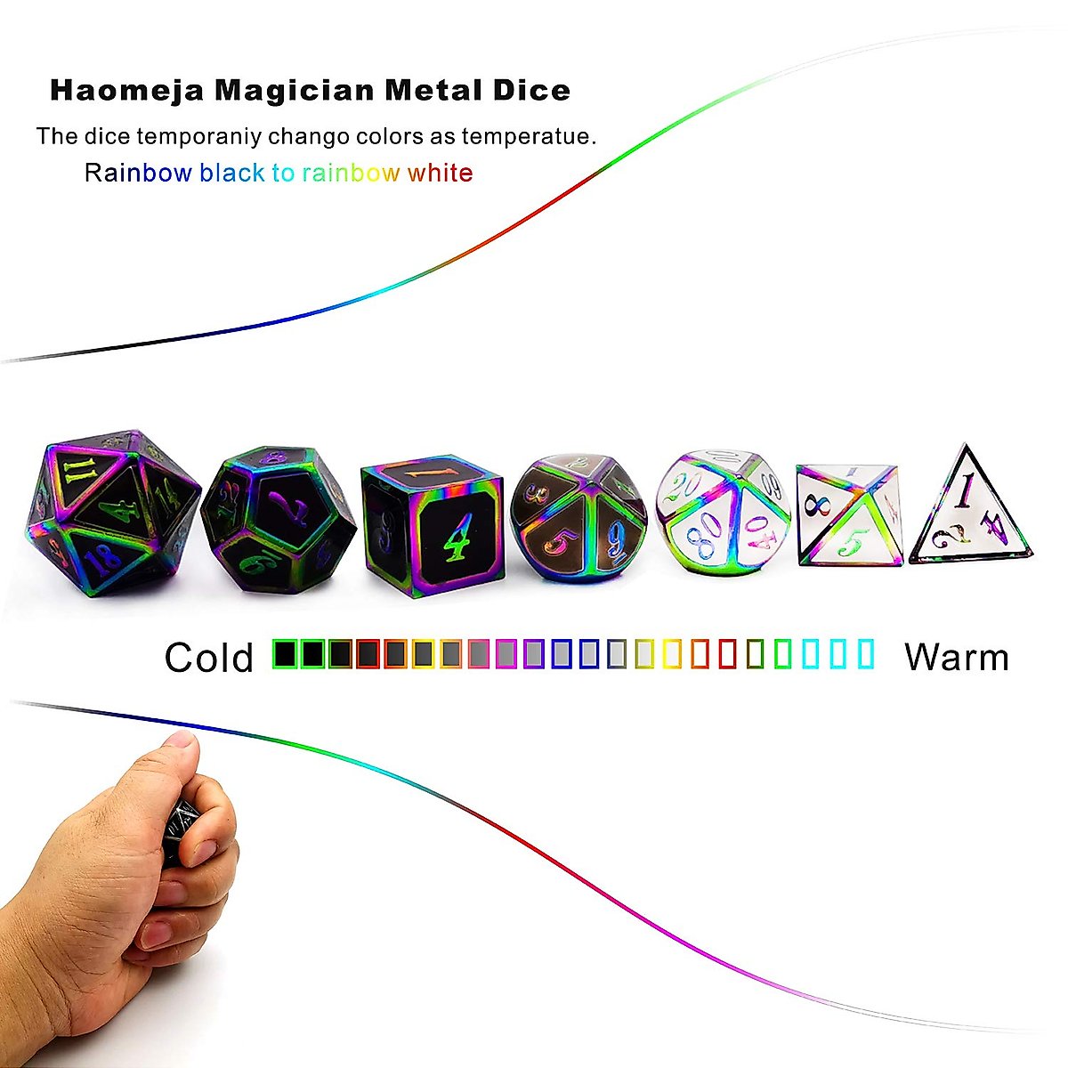 HAOMEJA DND Metal dice Color Changing Temperature dice D&D Set Dungeons and Dragons Role Playing Dice Black White