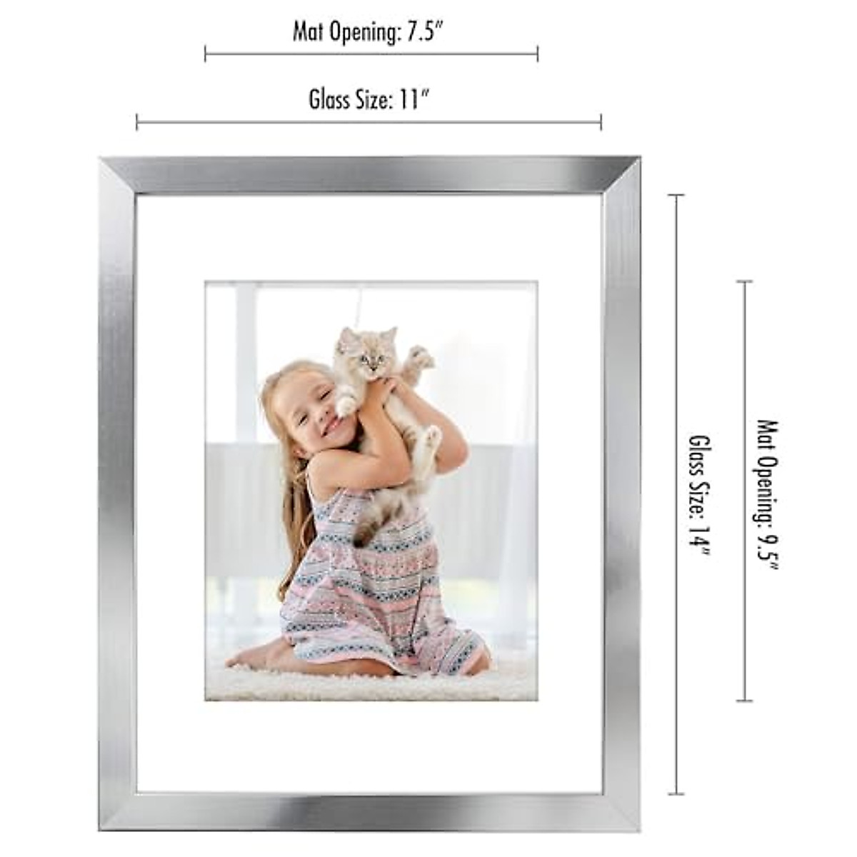Americanflat 11x14 Picture Frame with Polished Crystal-Clear Glass - Use as 8x10 Frame with Mat or 11x14 Frame Without Mat - Signature Collection - Photo Frame for Wall Display - Silver