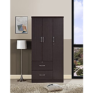 Hodedah 3-Door 2-Drawers, 3-Shelves in Chocolate Bedroom Armoires, 21"D x 36"W x 72"H