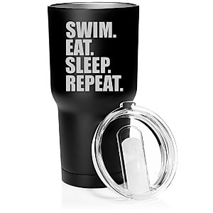 Smooth Body Tumbler Stainless Steel Vacuum Insulated Travel Mug Cup Gift Swim Eat Sleep Repeat (Black, 30 oz)