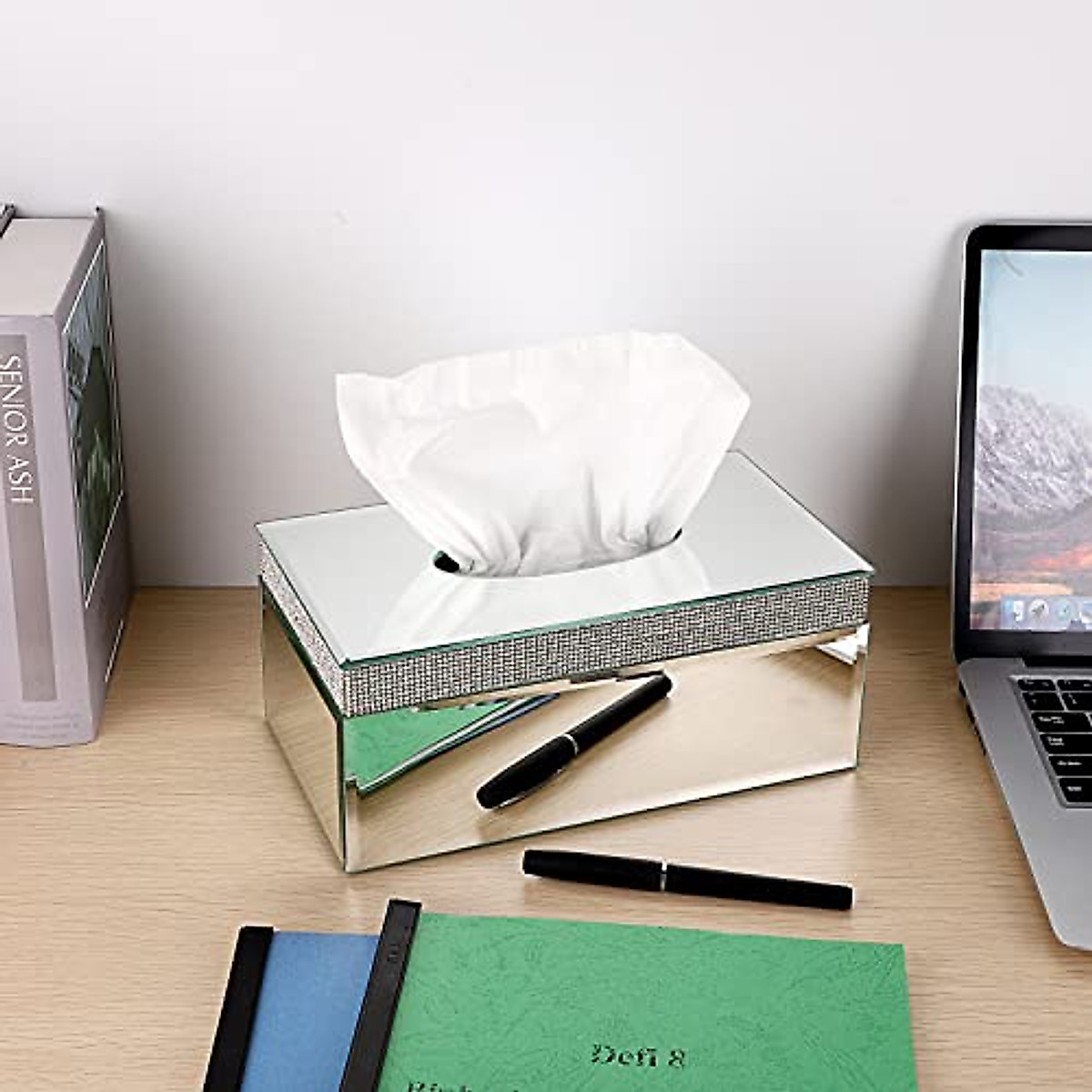 Sumnacon Crystal Tissue Box Cover - Decorative Glass Tissue Box Holder, Sparkling Facial Tissue Holder for Bathroom Living Room Dresser Night Stand Desk Table Office Home Decor (9.9 x 5.6 Inch/Rectangular, Silver)