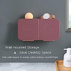 XMCMFZ Cotton Swab Storage Box Makeup Organizer for Cotton Wall Mounted Balls BallPads Holder Swabs Holder Wall Mount Makeup Pads Storage Canister for Bathroom Bedroom (Gray)