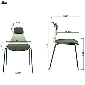 Modern Dining Room Chairs Set of 2, Ergonomic Design 15 ° Tilt Upholstered Leisure Chair for Living Room Bedroom, with Pad and Metal Legs, Green