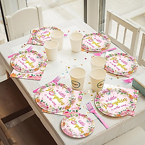 Kepeel 96Pcs Fall Little Pumpkin Baby Shower Plates and Napkins, Autumn A Little Pumpkin is on The Way Party Supplies Decorations Thanksgiving Girl Pink Floral Baby Shower Tableware Kit, Serves 24