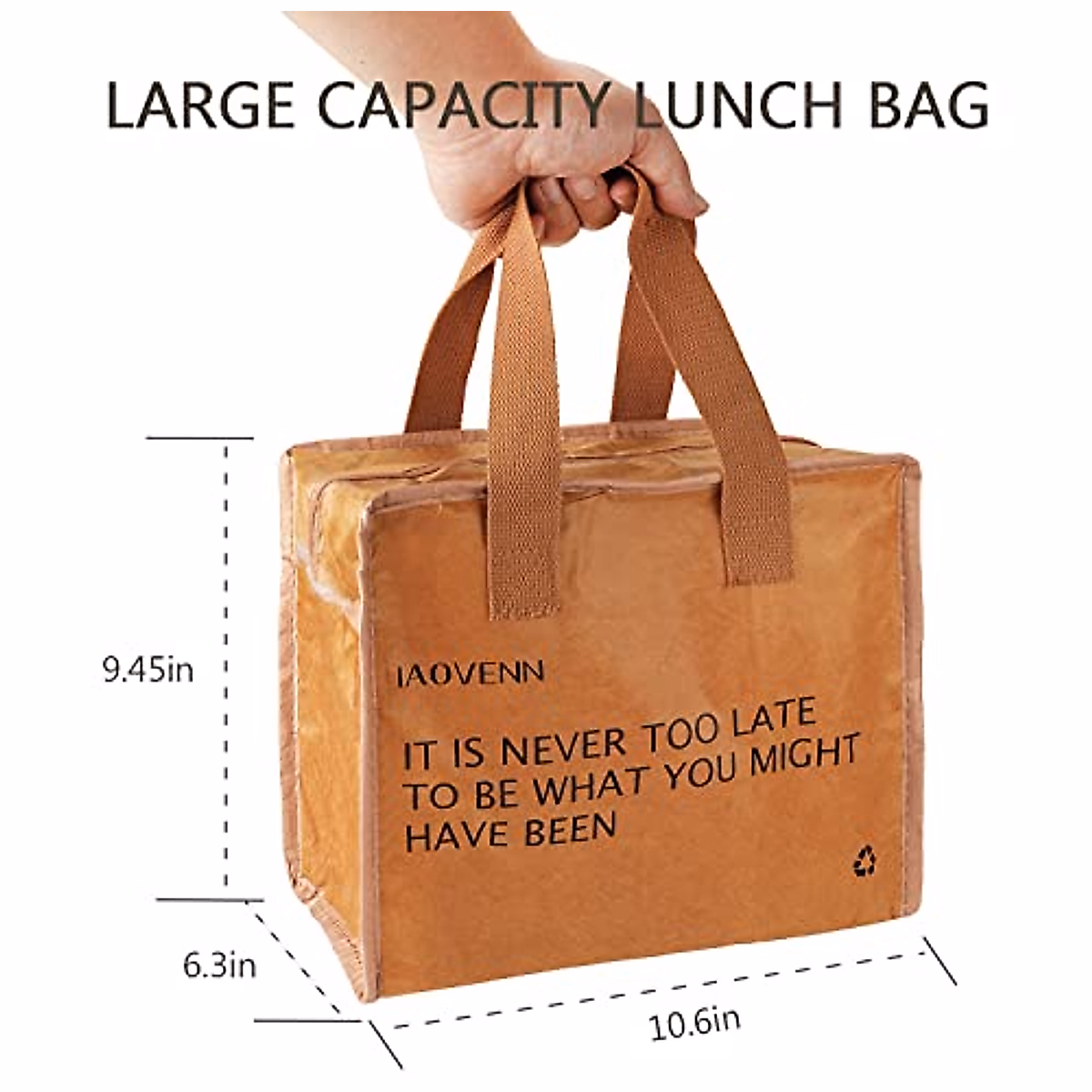 IAOVENN Insulated Tyvek paper lunch bag, reusable brown paper bag, Leakproof, durable snack bags for women and men Lunch Box
