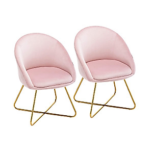 Altrobene Velvet Accent Chair, Modern Kitchen Dining Chairs, Living Room Bedroom Armchair, Home Office Reception Chair, Set of 2, Golden Finished, Pink
