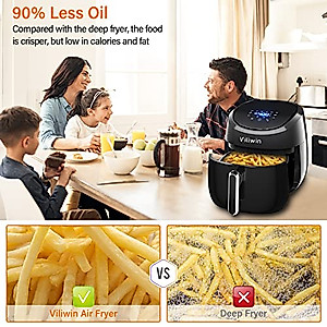 VILIWIN Air Fryer 4.5 QT 8 Preset Menus AirFryer with Auto Shut Off 30 Minute Timer Adjustable and Air Fryer Paper Liners 50PCS Disposable Square Parchment Liner 6.3 inch for 4-6 QT Air Fryers