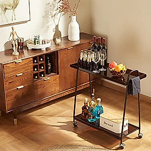 2 Tier Acrylic Home Bar Cart Multifunctional Kitchen Metal Mobile Service Wine Cart with Lockable Wheels Office Coffee Rolling Utility Cart(Mult)