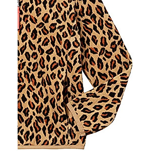 Amazon Essentials Girls' Quarter-Zip Polar Fleece Jacket, Camel Cheetah Print, Medium