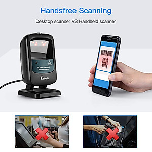 Eyoyo 2D Hands-Free Barcode Scanner, Omnidirectional USB Wired Desktop Barcode Reader 1D 2D PDF417 Data Matrix Bar Code Reader with Automatically Scanning for Retail Store Supermarket Mall Business
