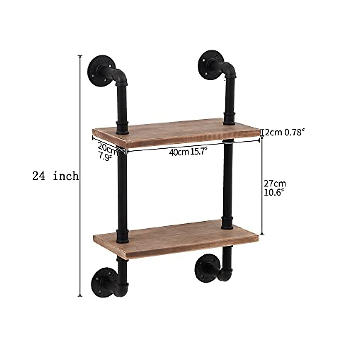 Industrial Floating Shelves Pipe Shelving 24 inch and 12 inch for Bathroom
