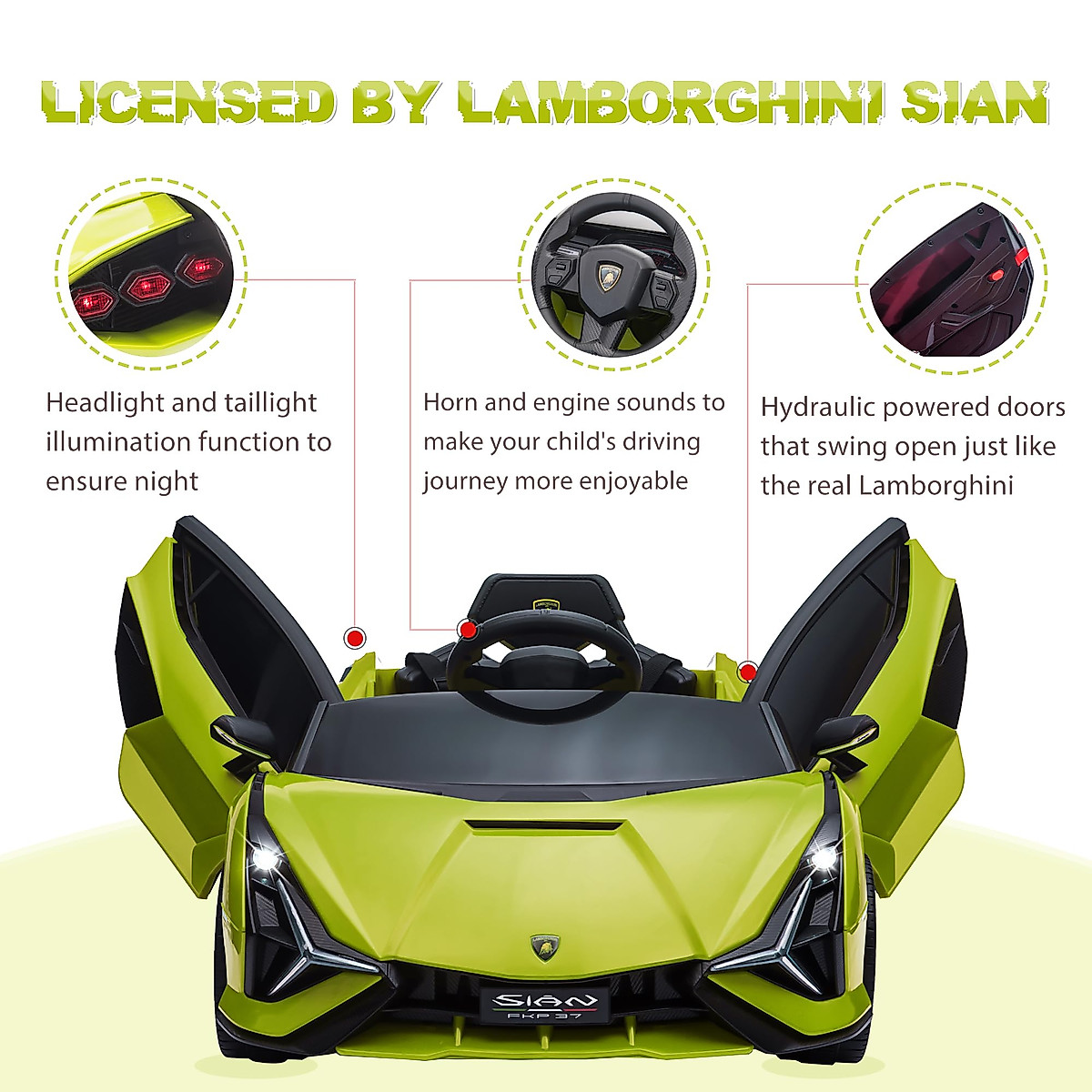 12V Licensed Lamborghini SIAN Electric Car Ride On Toy by TOBBI,Kids Electric Vehicle for 3-8,Electric Vehicles Battery Powered Sports Car w/Parent Remote Control,Spring Suspension,LED Lights