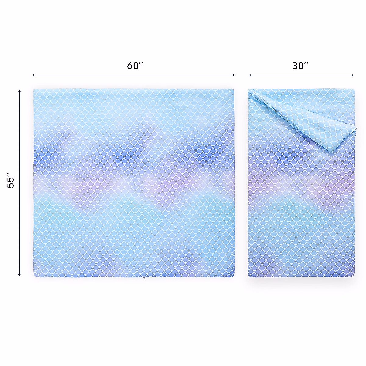 Wake In Cloud - Sleeping Bag Zippered, Nap Mat with Matching Pillow for Kids Boys Girls Sleepover Overnight Travel Slumber Bag, Mermaids Scales in Gradient Purple Blue, 100% Soft Microfiber