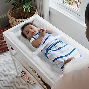 Summer Contoured Changing Pad, 16” x 32”, White Comfortable & Secure Baby With Security Strap And Two High Curved Sides, Easy To Clean