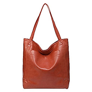 Women Tote Bags Top Handle Satchel Handbags PU Faux Leather Shoulder Purse (saddle tan)