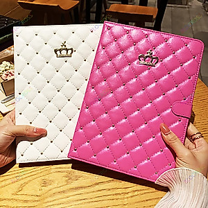 AmazFCCY Cute Crown Case for iPad 10th Generation 10.9 Inch 2022, iPad 10 Rhinestones Bling Diamond PU Leather Smart Auto Sleep/Wake Stand Shockproof for Apple iPad 10th Gen 2022 Release(Rose Red)