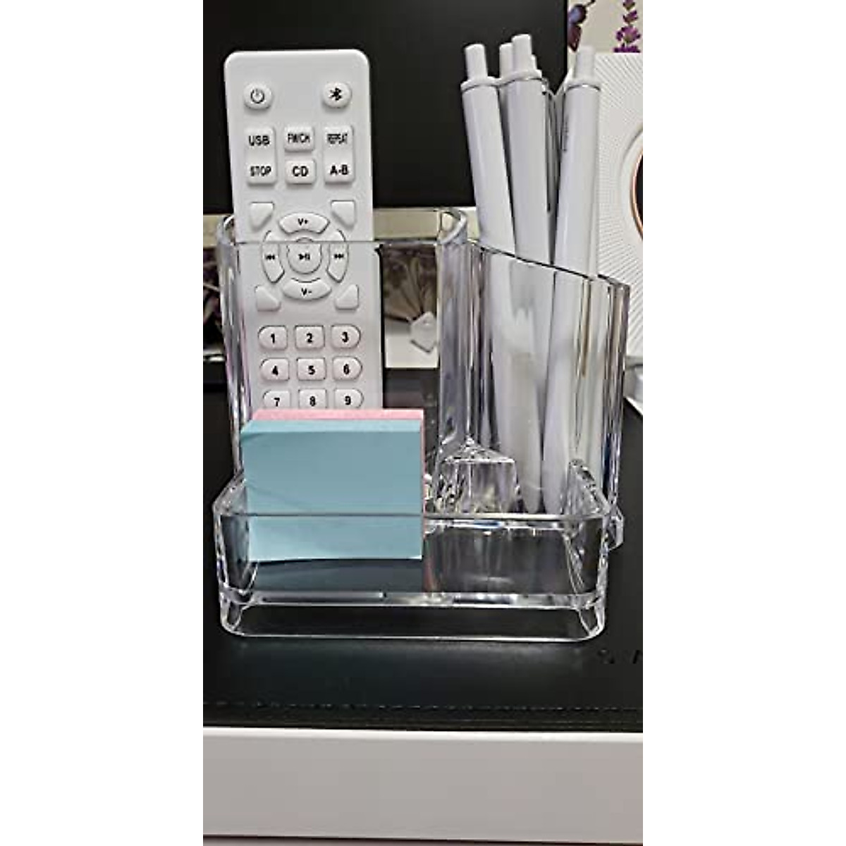 Cq acrylic Pen and Pencil Holders Cups Business Card Holder Box Office Supplies Desktop Organizer Storage,5.4x3.8x4.4 inch Pack of 1