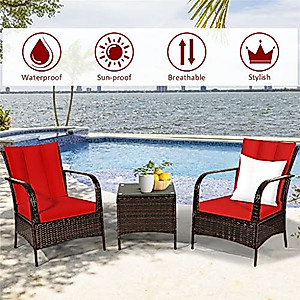 WYKDD 3 PCS Patio Rattan Furniture Set Coffee Table & 2 Rattan Chair with Cushions Comfortable and Breathable (Color : E)