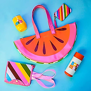 ban.do Foldable Market Tote, Reusable Grocery Bag with Shoulder Straps, Large Tote for Beach, Produce, or Shopping (Rainbow Stripe)