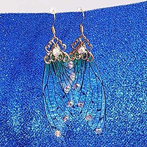 Iumer Imitation Cicada Wing Dangle Earring Hook Women Vintage Minimalist Party Wedding Long Drop Earring,Green