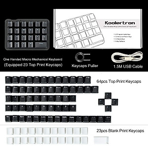 Koolertron One Handed Macro Mechanical Keyboard, Blue LED Backlit Portable Mini One-Handed Mechanical Gaming Keypad 23 Fully Programmable Keys Red Switches (Blue Backlit/Red switches)