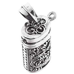 Large Pillbox Locket Prayer Box 925 Sterling Silver Pendant, 1 5/8"