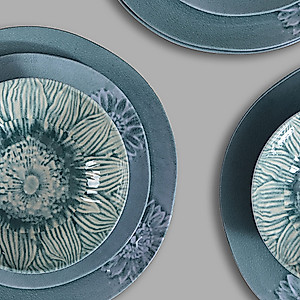 PUMELAMI Melamine Dinnerware Sets of 12Pcs,Dishes Set for 4, Blue Dinnerware Sets, Suitable for Indoor and Outdoor Use,Unbreakable,Dishwasher Safe,BPA free