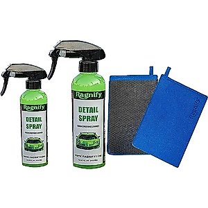 Ragnify- 2 Mesh Clay Mitt with Detailing Spray 16oz, Quick Waterless Detailer for Shine, Car Clay Bar, Gloss & Depth to Paint, Quick Detailer Kit (2x8 Oz Spray Bottles & 2 Mitts)