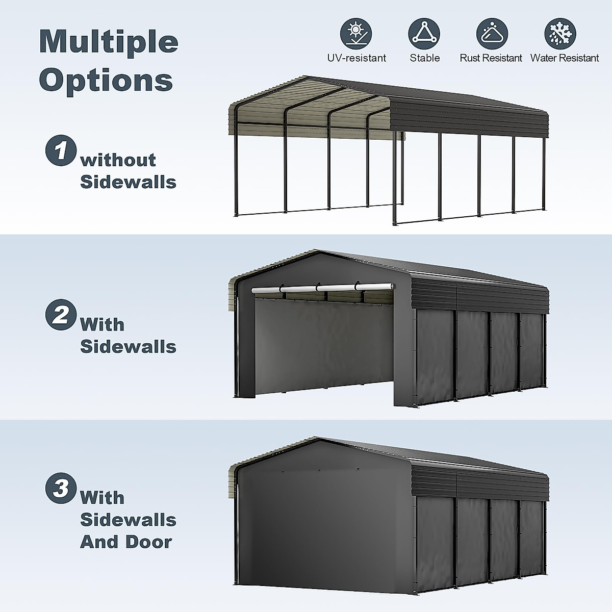 LZbeiteM 13 x 20 ft Car Ports Heavy Duty - Prefab Metal Carport with Galvanized Steel Roof with Sidewalls Enclosure Kit, Sturdy Heavy Duty Metal Carport for Cars, Boats, and Tractor